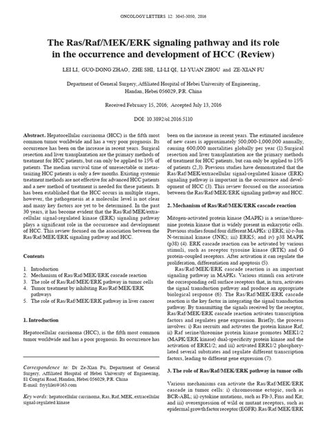 The Rasraf Mekerk Signaling Pathway And Its Role In The Occurrence And Development Of Hcc Pdf
