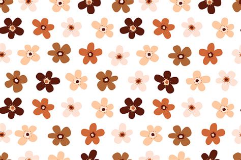 원시적인 유치한 꽃무늬가 있는 매끄러운 배경 자연 지구 색상입니다 Boho Stylewallpaper 어린이 방 배너 엽서 포장 섬유 인쇄에 간단한 귀여운 큰 꽃 0명에