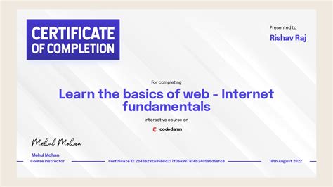 Rishav Rajs Certification For Learn The Basics Of Web Internet Fundamentals Codedamn