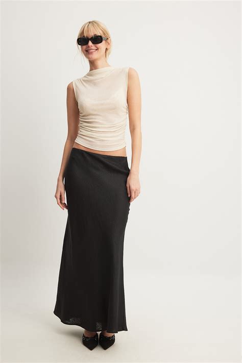 Linen Mermaid Shape Maxi Skirt Black Na Kd