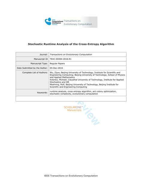 Pdf Stochastic Runtime Analysis Of The Cross Entropy Algorithm