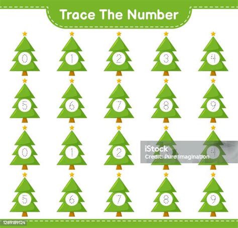 숫자를 추적합니다 크리스마스 트리와 숫자를 추적 교육 어린이 게임 인쇄 워크 시트 벡터 일러스트레이션 0명에 대한 스톡 벡터 아트 및 기타 이미지 Istock