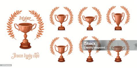 월계수 화환이 있는 브론즈 트로피 컵 트로피 어워드 컵은 다양한 모양으로 설정 3 위 우승자 트로피 만화 스타일 벡터 일러스트레이션 1에 대한 스톡 벡터 아트 및 기타