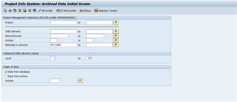 CNS SAP Tcode PS Archiving Project Info System
