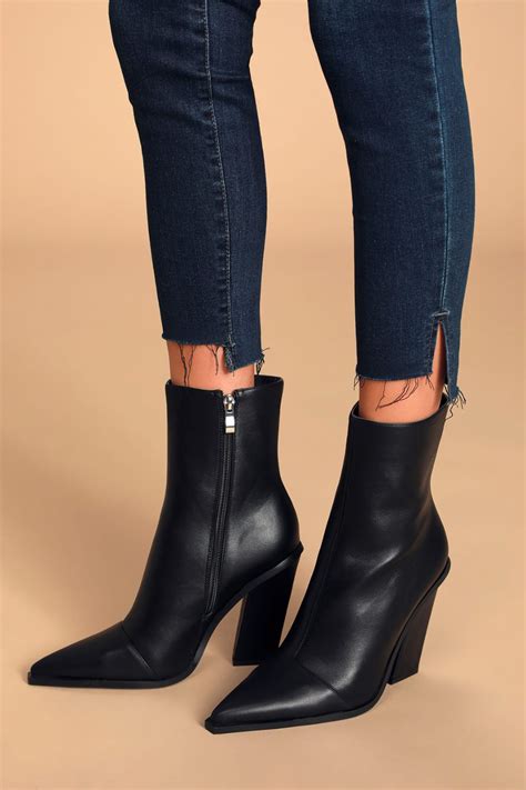 Mirren 1 Black Pointed Toe Mid Calf Boots Women Heel Boots Calf