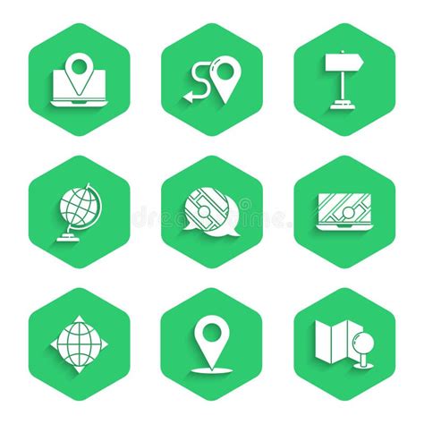 Set Infographic Of City Map Navigation Location Folded With Push Pin City World Globe