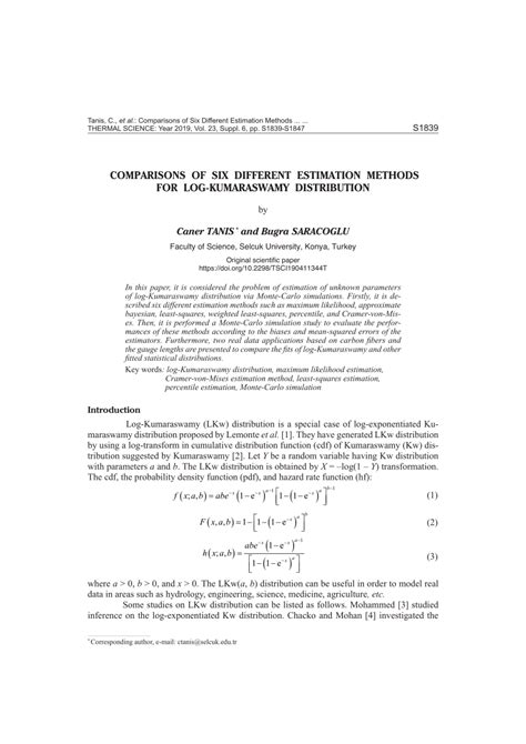Pdf Comparisons Of Six Different Estimation Methods For Log