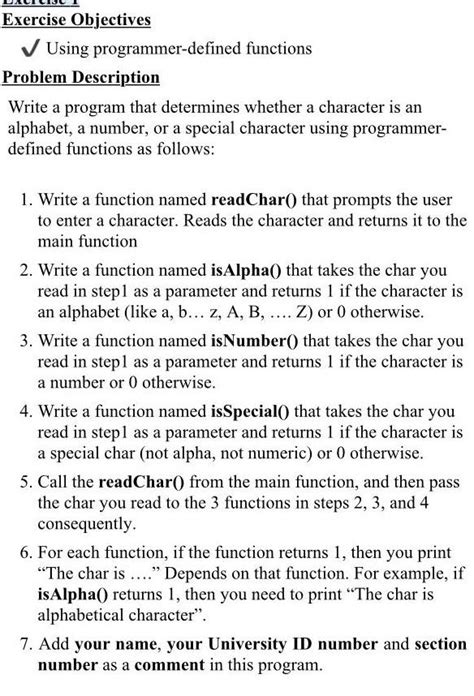 solved exercise objectives using programmer defined