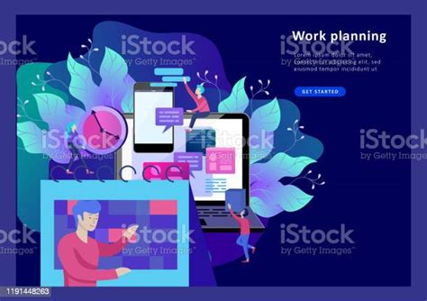 계획 시간 관리 사람들의 방문 페이지 템플릿입니다 부신 스타트업 컨셉 Launch Party에 대한 스톡 벡터 아트 및 기타 이미지 Launch Party 개념 개발