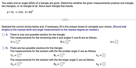 Solved Two Sides And An Angle SSA Of A Triangle Are Given Chegg Com