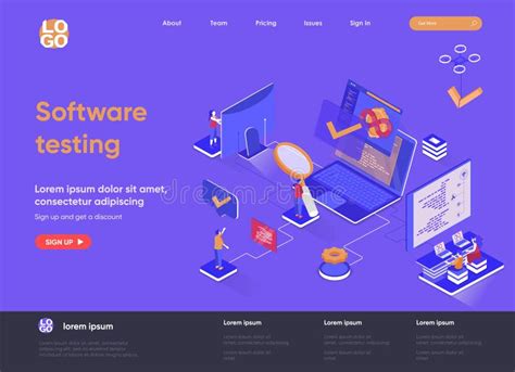 Software Testing Isometric Landing Page Software Testing And Quality Assurance Search Of Bugs