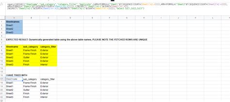 Fetch The Unique Rows From The Tabs Using Sheetsexcel Formula Stack