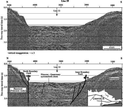 Uninterpreted And Interpreted Time Migrated Seismic Reflection Sections