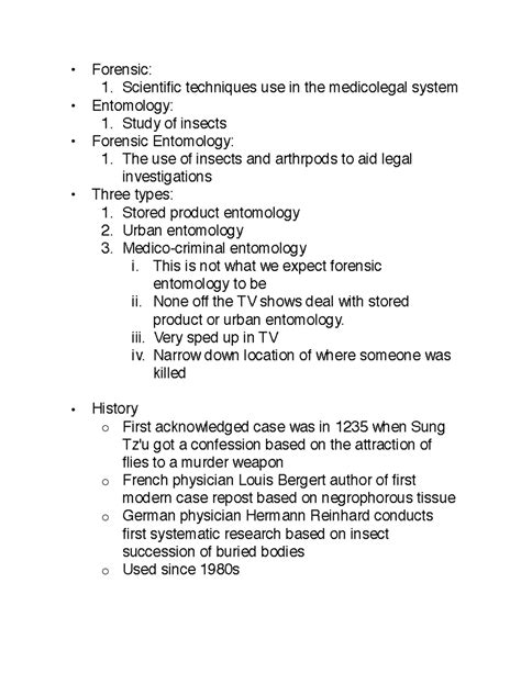 Forensic Entomology Lecture Notes 27 Forensic Scientific Techniques Use In The Medicolegal