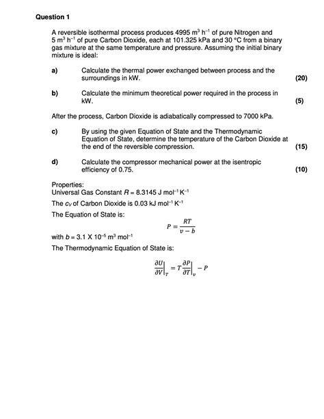 Solved Question 2question 1a Reversible Isothermal Process