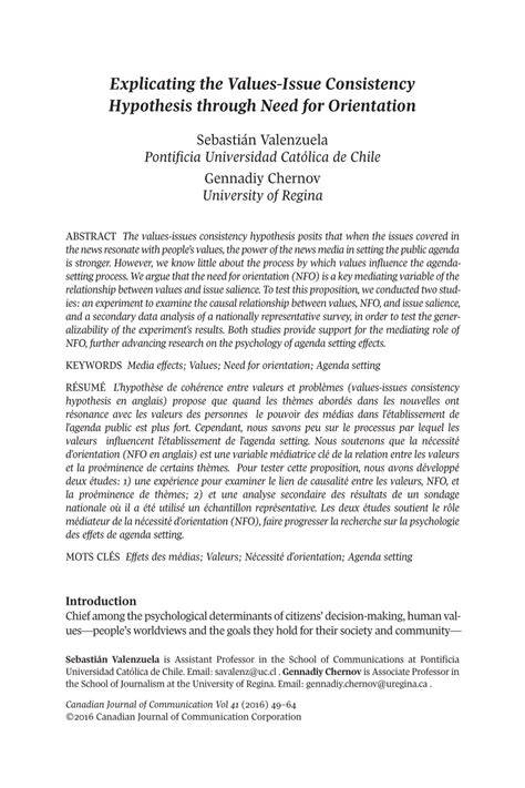 Pdf Explicating The Values Issue Consistency Hypothesis Through Need For Orientation