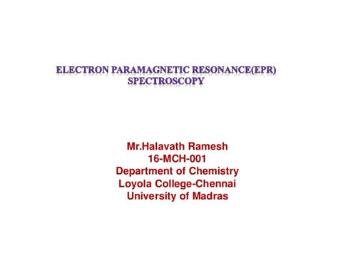 Electron Paramagnetic Resonance Epr Spectroscopy