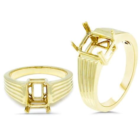 Emerald Cut 9x7mm Mens Ring Semi Mount In 14k Yellow Gold 4 Prong