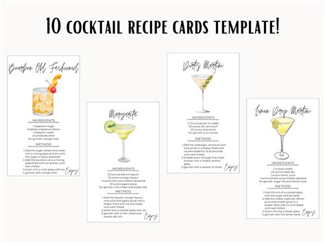 Editable Cocktail Recipe Cards Printable Recipe Cards Made In Canva