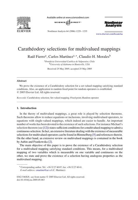 Pdf Carathéodory Selections For Multivalued Mappings