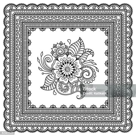헤 너 문신 꽃 템플릿 그리고 꽃무늬 프레임입니다 멘디 스타일입니다 오리엔탈 스타일에서 장식 패턴의 집합입니다 강렬하고 밝은 색상에 대한 스톡 벡터 아트 및 기타 이미지