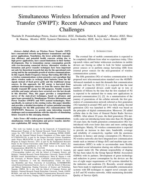 Pdf Simultaneous Wireless Information And Power Transfer Swipt