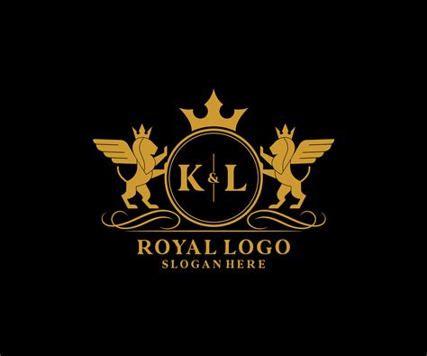Initial Kl Letter Lion Royal Luxury Heraldiccrest Logo Template In