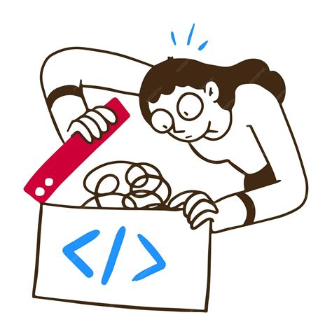 Premium Vector Cartoon Of A Person Debugging With A Magnifying Glass And Code Symbols