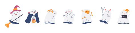귀여운 재미있는 유령 컬렉션입니다 할로윈을 위한 귀여운 으스스한 캐릭터 세트 비행 만화 팬텀 플랫 벡터 격리된 그림 10월에 대한 스톡 벡터 아트 및 기타 이미지 Istock