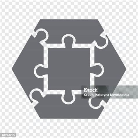회색간단한 아이콘 육각형 퍼즐 웹 사이트 디자인 앱 Ui에 대한 투명한 배경에 네 가지 요소와 중심의 간단한 아이콘 퍼즐 Eps10 0명에 대한 스톡 벡터 아트 및 기타