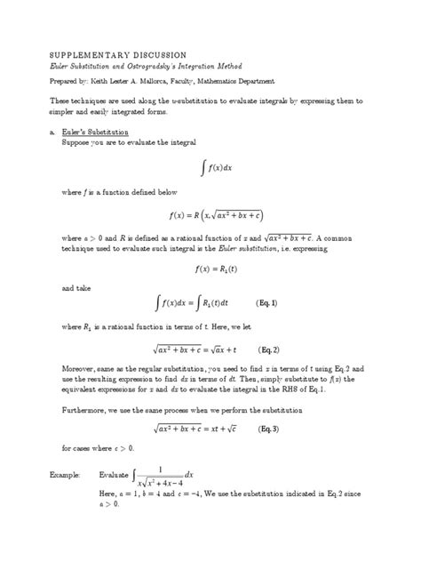 Euler Substitution And Ostrogardsky Integration Method For Proper Rational Functions Pdf