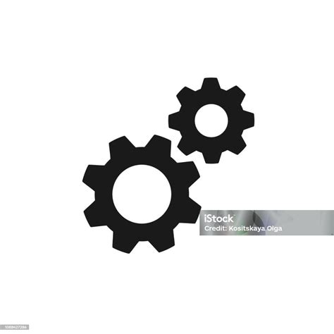 흰색 바탕에 두 개의 기어 기어의 검은 절연된 아이콘입니다 기어 바퀴의 실루엣입니다 평면 디자인입니다 설정 기어 기계 부분에 대한 스톡 벡터 아트 및 기타 이미지 Istock