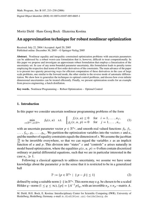 Pdf An Approximation Technique For Robust Nonlinear Optimization