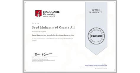 Syed Muhammad Osama Ali On Linkedin Completion Certificate For Excel Regression Models For