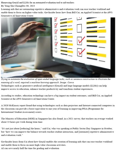 Harnessing Genai And Llms For An Automated Evaluation Tool To Aid Teachers Pdf Machine