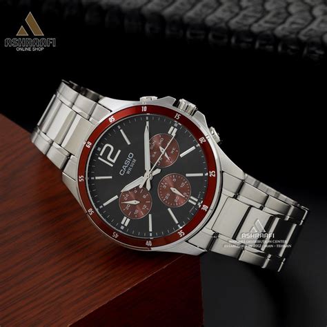 ساعت مردانه کاسیو مدل Mtp 1374d 5a بدنه استیل صفحه شرابی