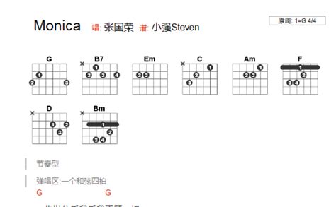 Monica吉他谱 张国荣 G调吉他弹唱谱 和弦谱 琴谱网