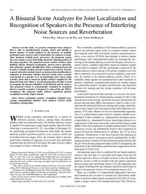 Pdf A Binaural Scene Analyzer For Joint Localization And Recognition Of Speakers In The