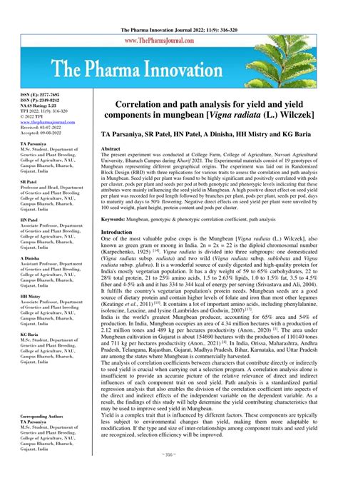 Pdf Correlation And Path Analysis For Yield And Yield Components In Mungbean Vigna Radiata L