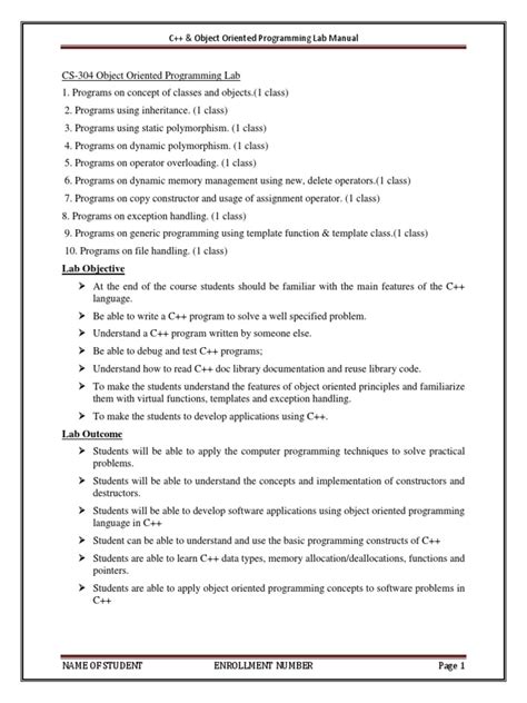 Oop Lab Manual Final 1 Pdf C Class Computer Programming