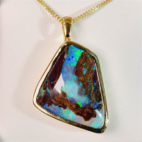 Unique Large Natural Sparkling Green Boulder Opal Pendant Set In 18k