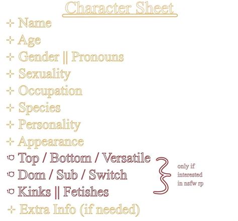 Character Sheet Name Age Gender II Pronouns Sexuality Occupation Species Personality