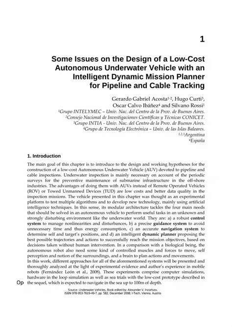 Pdf Some Issues On The Design Of A Low Cost Autonomous Underwater Vehicle With An Intelligent