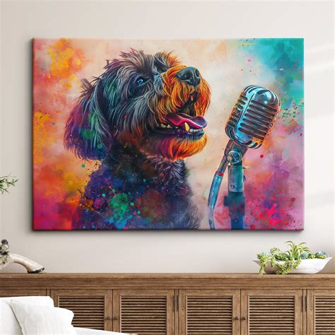 Cockapoo Singing Microphone Painting Framed Poster Print And Framed