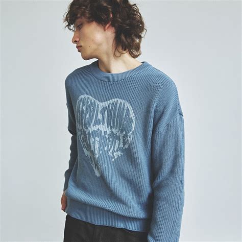 빈티지 하트 라운드 니트 Stone Blue 감도 깊은 취향 셀렉트샵 29cm