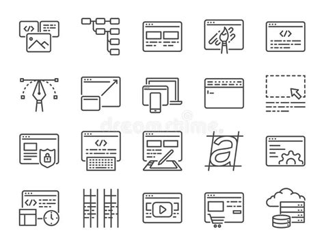 Web Development Line Icon Set Included Icons As Design Developer Coding Content And More