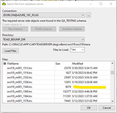 Blank Modified Date In Trace File Browser Select File From Db Server Toad For Oracle And Devops