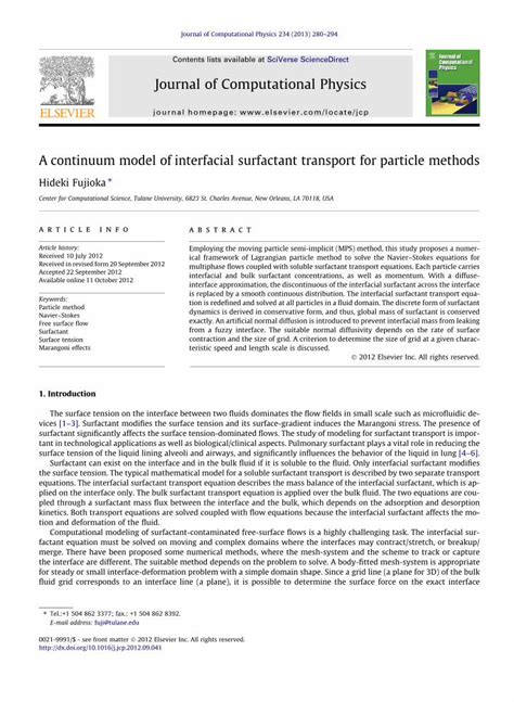 Pdf A Continuum Model Of Interfacial Surfactant Transport For