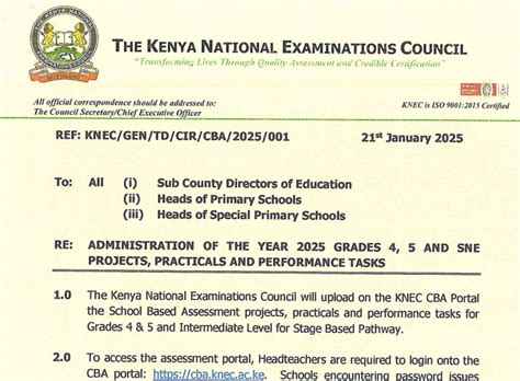 knec circular guiding 2025 grade 4 and 5 projects and practicals