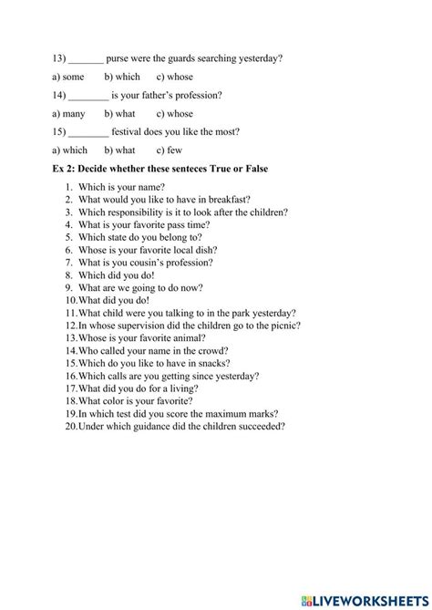 Interrogative Determiners Online Exercise For Live Worksheets